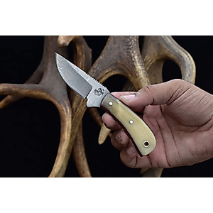 Knives Ranch Fixed Blade EDC Skinning Knife – Cattle Bone Handle – Heavy-duty Horizontal Carry Sheath (2006-B)