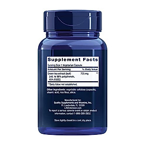 Life Extension Lightly Caffeinated Mega Green Tea Extract - 98% EGCG Polyphenols Supplement for Heart and Brain Health Support for Men and Women - Gluten Free, Non-GMO, Vegetarian - 100 Count