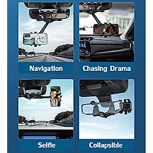 360°Rotatable and Retractable Car Phone Holder, Car Rearview Mirror Bracket, Multifunctional Adjustable Phone Holder, Universal Phone Navigation GPS Holder for All Mobile