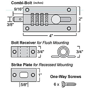 Combi-Bolt CB2000-BLK 4-Dial Combination Sliding Bolt Lock with Black Finish, Child-Proof Your Home and Secure Your Home, Easy to Install
