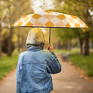 Argyle Pattern Repel Umbrella Windproof Travel Umbrella - Compact, Light, Automatic, Strong and Portable - Wind Resistant, Small Folding Backpack Umbrella for Rain - Men and Women