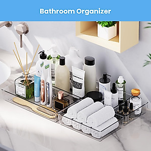 CERMENK 16 Pack Large Clear Drawer Organizer,Bathroom Drawer Organizer Trays,4 Size Plastic Kitchen Drawer Organizer and Storage,Acrylic Vanity Storage Bins for Kitchen Utensils,Office,Makeup