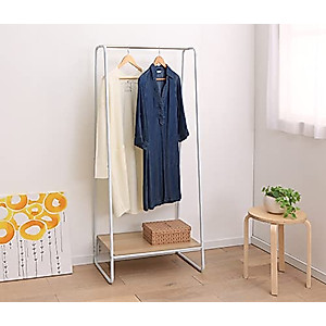 IRIS USA Garment Rack with Wooden Shelf, Clothes Racks for Closet Organization, Plant Stand, Frost White
