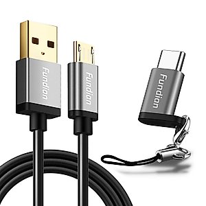 FUNDIAN Micro USB Cable with USB C Keychain, USB A to USB C or Micro Fast Charging, Compatible for Samsung Galaxy S21 S20 S10 S9 S8 Note 10 9 8 GoPro Hero 7 5 6 PS5 Nintendo Switch (6.6ft)