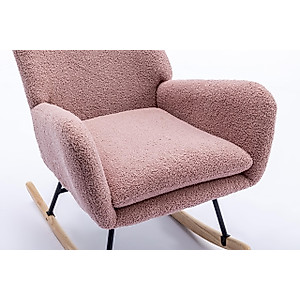 Lepfun 35.5 inch Casual, Soft Teddy Velvet Fabric Rocking Chair for Nursery,Comfy Wingback Glider Rocker with Safe Solid Wood Base for Living Room Bedroom and Balcony,Pink