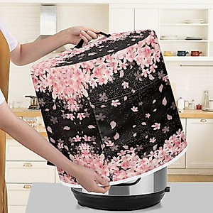 Annejudy Pink Cherry Blossom Kitchen Pressure Cooker Protector, Dust Cover for Small Appliances with Handles & Pockets, Lightweight Air Fryer Cover, Kitchen Small Appliance Accessories