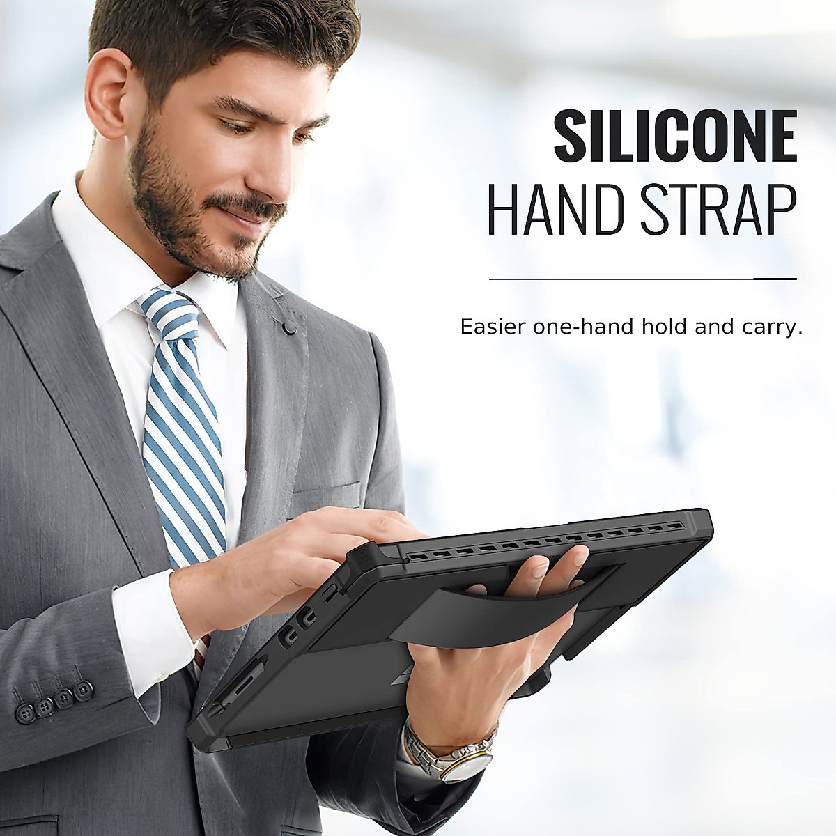 MoKo Case Fits Microsoft Surface Pro 8 13" Touchscreen 2021 Release Tablet, All-in-One Protective Rugged Cover Case with Hand Strap, Compatible with Type Cover Keyboard, Black
