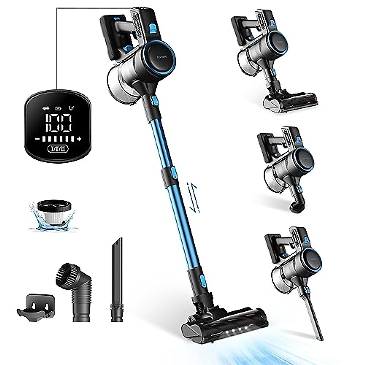 HAIMEEC Cordless Vacuum Cleaner, 6 in 1 Lightweight Stick Vacuum with 24Kpa Powerful Suction 250W Brushless Motor for Pet Hair Carpet Hard Floor Max 50Min Runtime LED Digital Touch Screen,C2