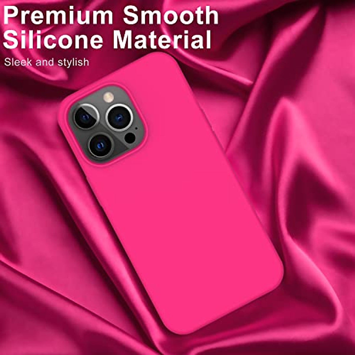 DEENAKIN Compatible with iPhone 14 Pro Max Case with Screen Protector,Soft Flexible Silicone Rubber Cover for Women Girls,Slim Fit Shockproof Protective Phone Case 6.7" Hot Pink