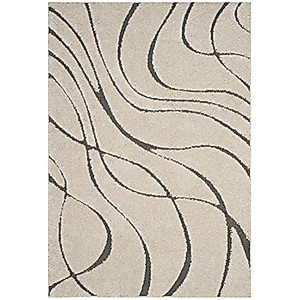 SAFAVIEH Florida Shag Collection Area Rug - 5'3" x 7'6", Cream & Grey, Non-Shedding & Easy Care, 1.2-inch Thick Ideal for High Traffic Areas in Living Room, Bedroom (SG471-1180)