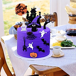 6Pcs Halloween Birthday Cake Topper Halloween Cupcake Topper Haunted House Glitter Spooky RIP Tombstone Pumpkin Bat Cat Spider Skull Cupcake Toppers for Halloween Themed Party Cake Decoration Supplies