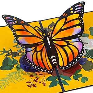 Ribbli Monarch Butterfly Pop Up Card for All Occasion Birthday Card Mothers Day Card for Women Mom Wife Daughter Grandma, 7.6"x5.7" with Envelope