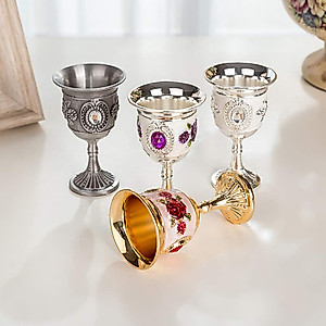 Metal Wine Glass Gem Vintage Shot Glass Inlay Style Zinc Alloy Goblet Carved White Glass Stem- Cup Wine Cocktail Glasses for Home Bar Party Wedding ( Random Flower Pattern )