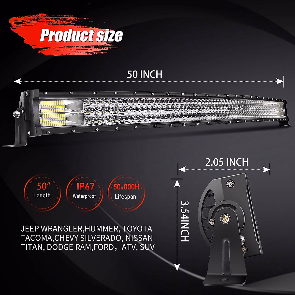 LED Light Bar AUSI 50" Curved 684W Triple Row Light Bars + 2PCS 4in 60W LED Pods Off Road Driving Fog Lights with Rocker Switch Wiring Harness Kit for Trucks Polaris ATV SUV Boat Lighting