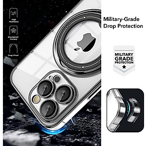 Misscase Magnetic Glitter for iPhone 14 Pro Max Case Compatible with MagSafe,Full Protection Slim Rotatable Ring Holder Kickstand Shockproof Anti-Scratch Case with Camera Lens Protector Pink