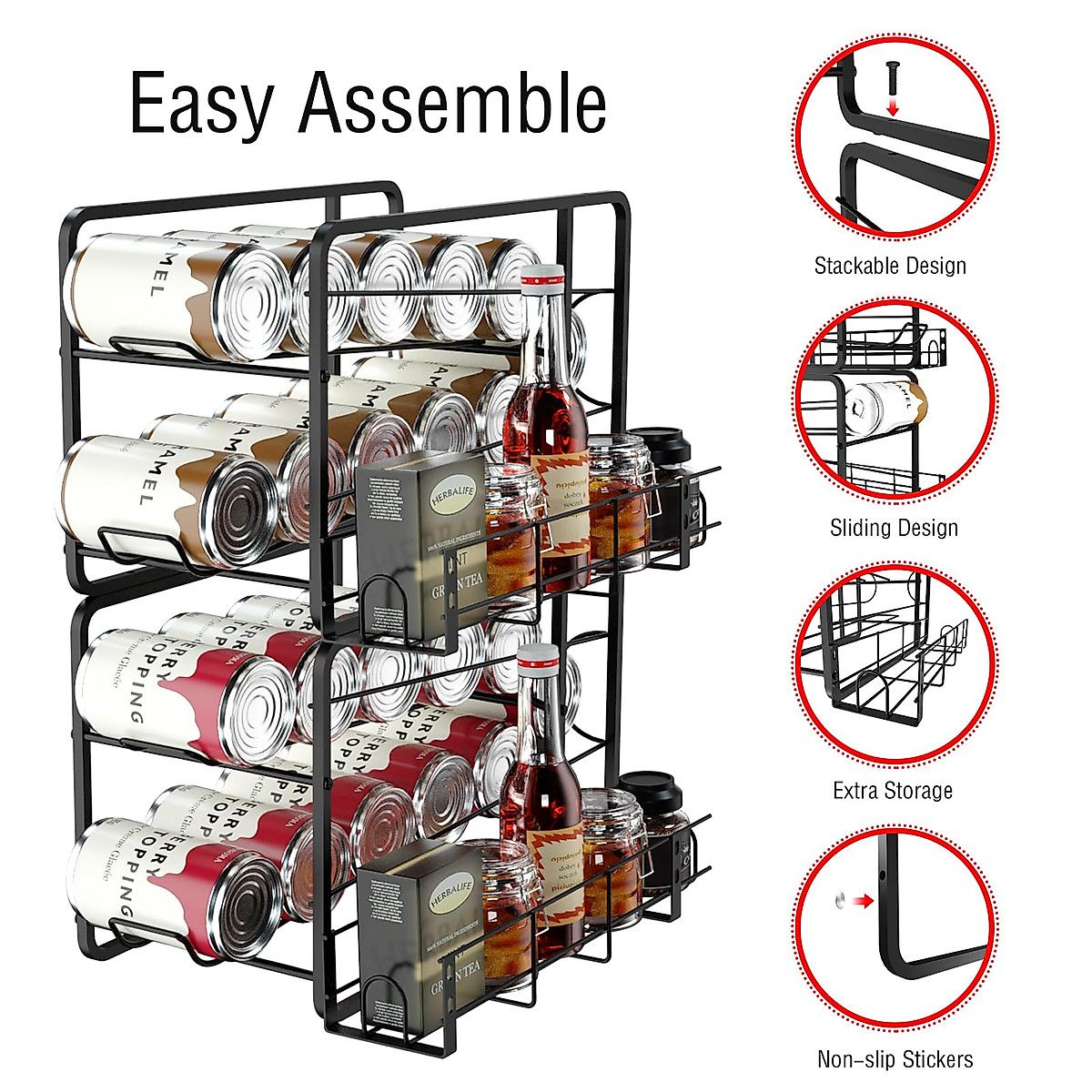 BTY Can Organizer Stackable 4 Pack, Storage Rack Stacking Can Dispensers for Kitchen Cabinet, Countertop, Refrigerator