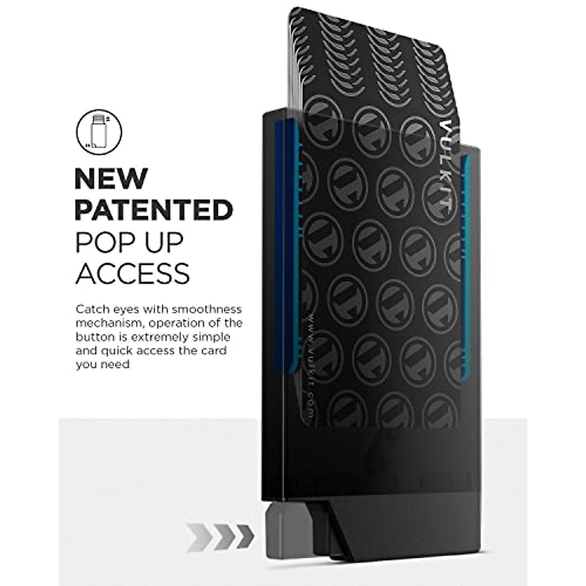 VULKIT Pop up Credit Card Holder Minimalist Metal Business Card Case RFID Blocking Front Pocket Wallet for Men or Women(Black)