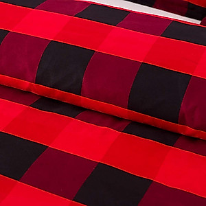 Zhiyuan Red and Black Buffalo Plaid Microfiber Duvet Cover Set with 2 Pillow Shams, Queen