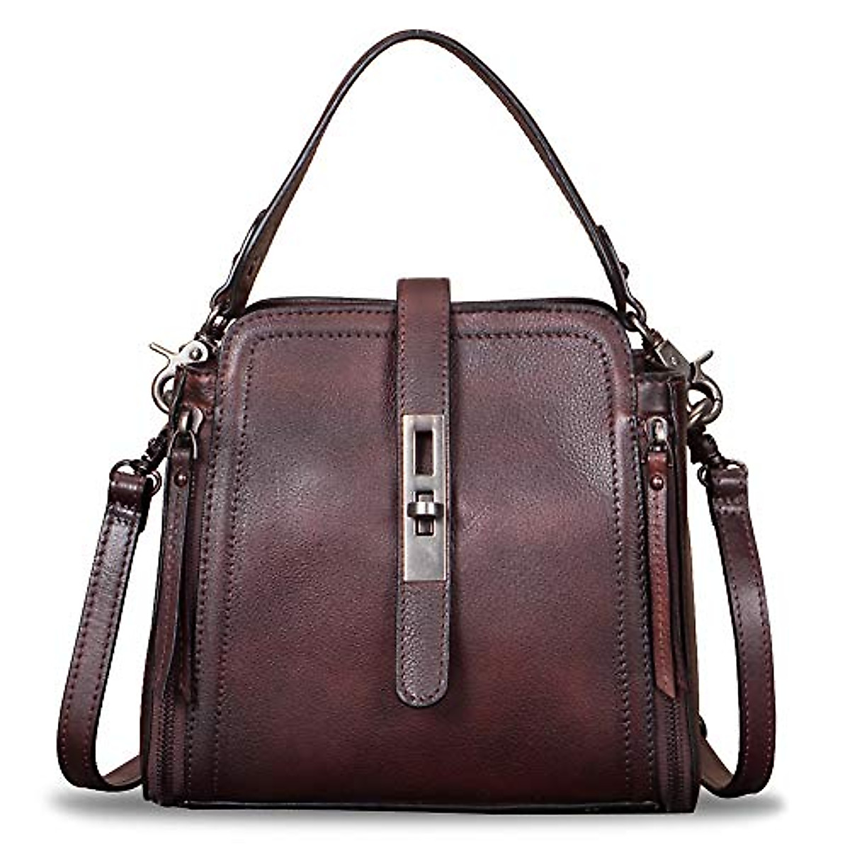 Genuine Leather Crossbody Bag for Women Vintage Handmade Satchel Purse Handbag with Removable Top-Handle Strap (Coffee)
