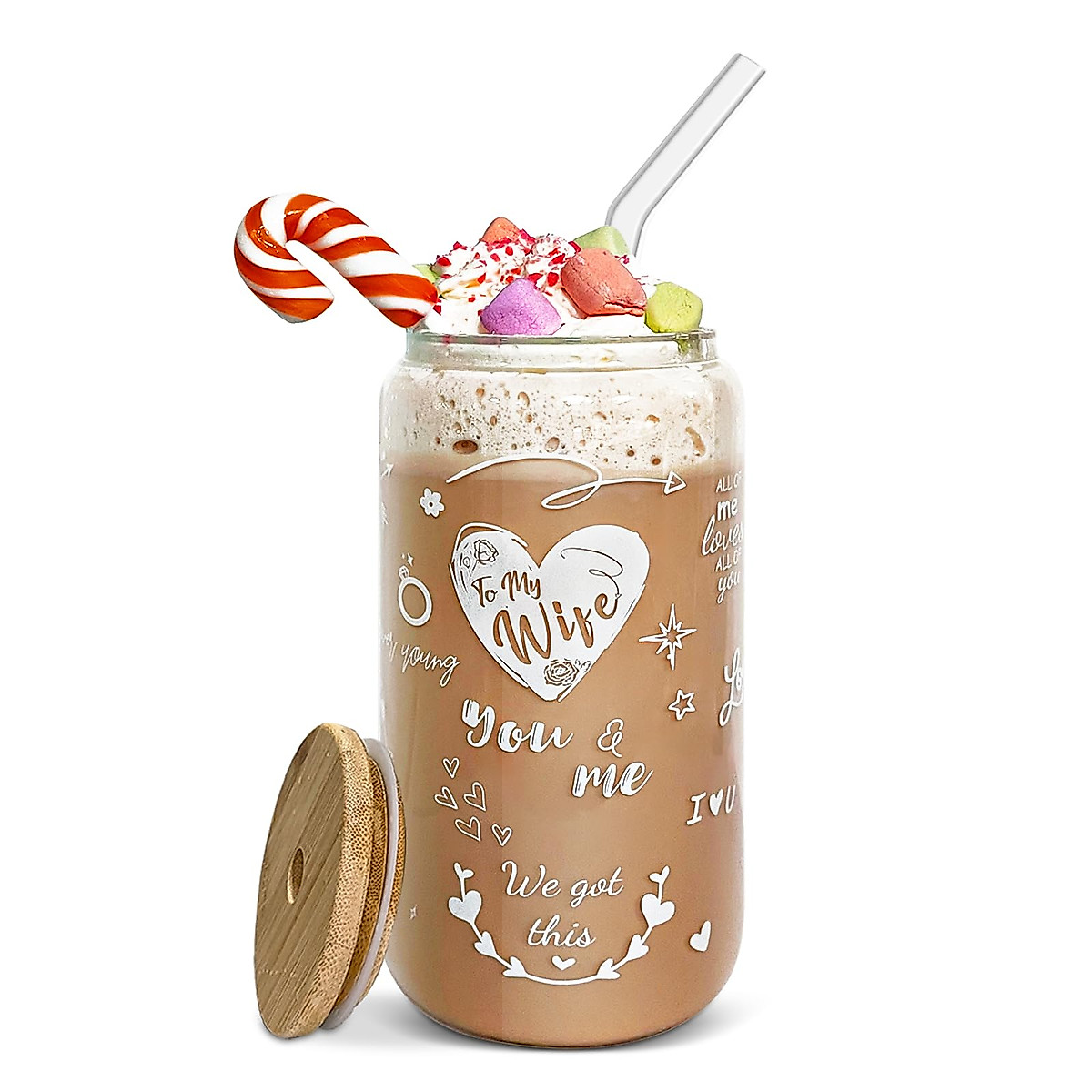 JVJRFQ Drinking Glass Cups Set，24oz Iced Coffee Cup with Lids and Straws Wide Mouth Reusable Boba Cup Travel Tumbler for Smoothie,Large Pearl,Juice [4 Pack ]