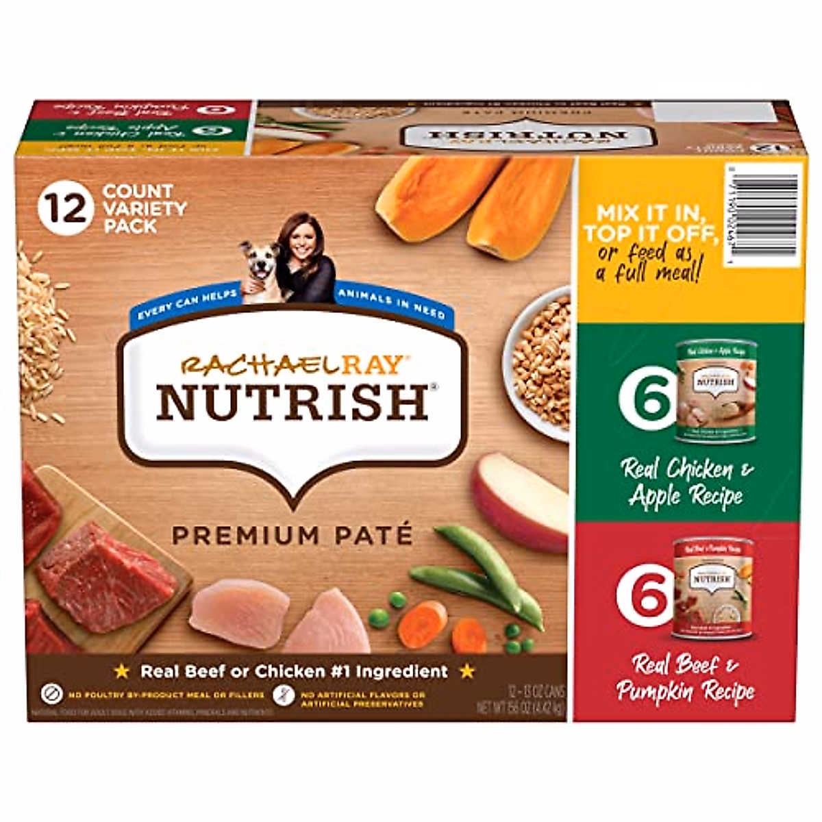 Rachael Ray Nutrish Premium Pate Wet Dog Food, Chicken and Beef Variety Pack, 13 Ounce Cans (Pack of 12)