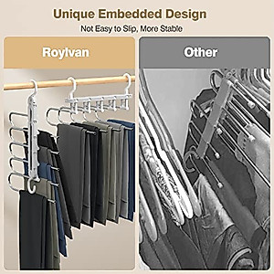 Roylvan Pants Hangers Space Saving, 2 Pack for Closet Clothes Hanger Organizer Jean Hangers Pants Rack for Trousers Skirts Scarf, Non Slip Hangers Space Saving for Closet, Dorm Room, Travel