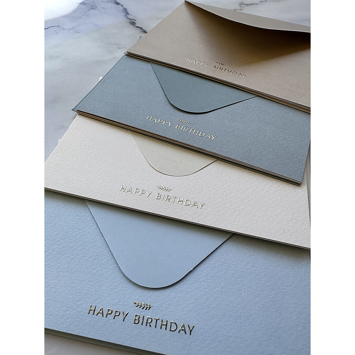 RUN2PRINT Happy Birthday Cards With Envelopes & Stickers - Elegant Dusty Blue Emboss Gold Foil Pressed - Blank Notes Wedding, Bridal, Baby Shower, Business and Formal All Occasion Cards (Dusty Blue)