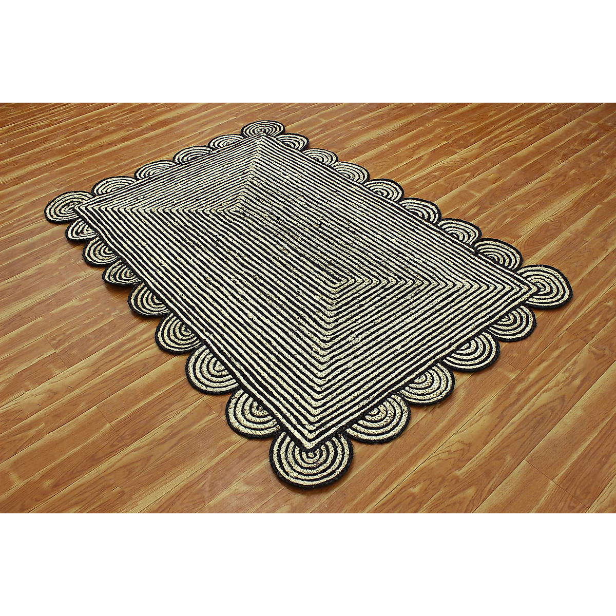 CASAVANI Collection Square Area Rug - 10x10 Feet Black Braided Jute Rug Geometric Kilim Rug Indoor Outdoor Use Carpet Flatweave Rugs for Bedroom Bedside Custom Mat Dining Table Mat