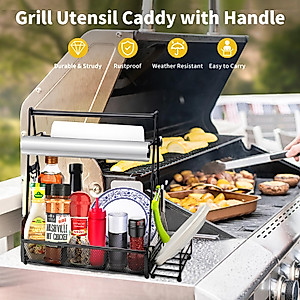 Grill Caddy, BestMal BBQ Caddy with Paper Towel Holder, Picnic Condiment Utensil Caddy for Outdoor Camping, Barbecue Accessories Storage Organizer for Griddle Grilling Tool, Rv Patio Camper Must Haves