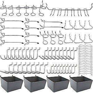 FRIMOONY Pegboard Hooks Assortment with Pegboard Bins, Peg Locks, for Organizing Various Tools, 80 Piece