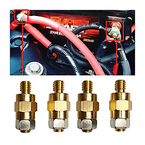 BESULEN 4 Pcs Side Post Battery Terminal, 3/8"-16 Copper Bolt Connector, Solid Brass Post Adapter Extender Screws for Standard Battery, Thread Side Terminal Batteries Studs