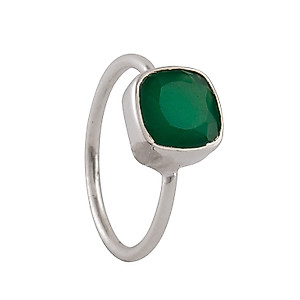 Silver Eternity 925 Sterling Silver Green Onyx Ring | Statement Ring Gemstone Jewelry (Green,7)