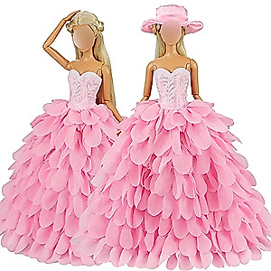 BARWA Princess Evening Party Clothes Wears Dress Outfit Set for 11.5 inch Doll with Hat (Pink Wedding Dress)