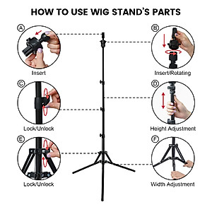 LANENQJP Foldable Mannequin Head Stand, Upgrade Adjustable Wig Stand Tripod, Metal Mannequin Stand for Cosmetology Hairdressing Training