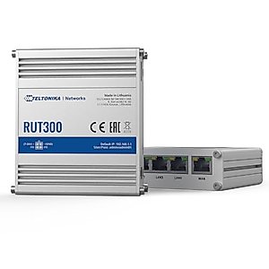 Teltonika RUT300 000100 Industrial Ethernet Router, Sturdy Aluminum Housing, Compatible with Teltonika Remote Management System, 5 x Fast Ethernet Ports (10/100 Mbps), Passive PoE, USA PSU, Silver