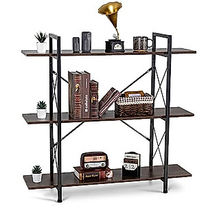LAVIEVERT 3-Tier Vintage Industrial Bookshelf Rustic Wood and Metal Bookcase Standing Display Rack and Storage Organizer for Home & Office - Gray Oak