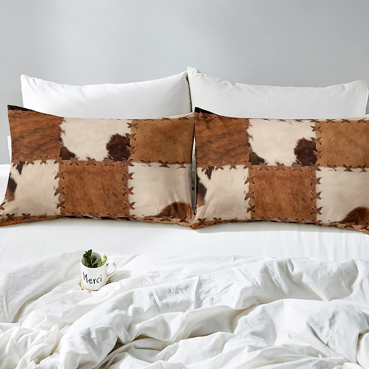 Cowhide Bedding Sets Patchwork Cow Print Comforter Cover (No Filling)Farm Animal Duvet Cover Set For Kids Boys Girls Western Cowboy Farmhouse Bedspreads Cover 2 Pillow Cases Bedroom Decor King Size