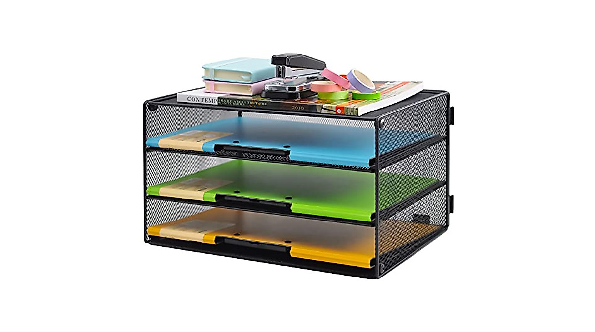 COSYAWN 3 Tier Mesh Desk Paper Tray Organizer - Black