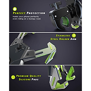 IPOW Bike Phone Holder, Adjustable Motorcycle Phone Mount, 2023 Upgraded Motorcycle Handlebar Phone Clamp, Scooter Phone Clip Compatible with iPhone 14 Plus/Pro Max, 13 Pro Max, S23, S22, Green