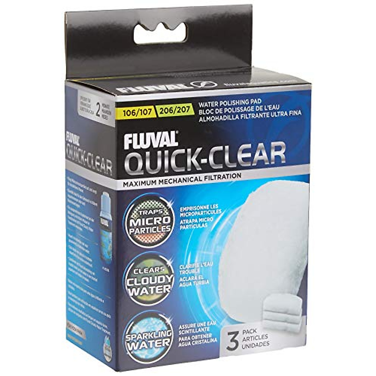 Fluval Quick-Clear Water Polishing Pads, Mechanical Filter Media for Aquariums, 3-Pack, A242