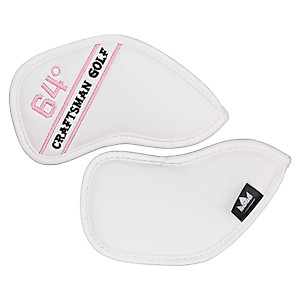 Craftsman Golf 1pc 64° 64 Degree Synthetic Leather White Golf Club Head Cover Wedge Iron Protective Headcover Pink Large No.