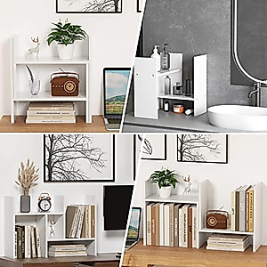 TY ARTS & CULTURE - Expandable Wood Desktop Storage Organizer Multipurpose Desk Bookshelf Display Shelf Rack Counter Top Bookcase for Office Home (Style 1, Light Purple)