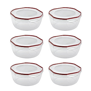 Sterilite Ultra-Seal 8.1 Qt Bowl, Large Airtight Food Storage Container, Latching Lid, Microwave and Dishwasher Safe, Clear With Red Gasket, 6-Pack