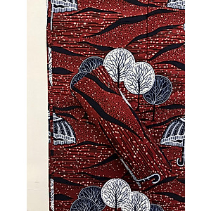 Umbrella and Trees Design African Guaranteed Wax Block Prints Fabric/African Ankara Wrapper Fabric Wax Fabrics /-Sell by 6 Yards-100% Cotton-for Dresses- Dark-Red, Dark-Blue, White, Black
