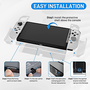 RHOTALL Clear Case for Nintendo Switch OLED, Removable Back Plate Protective Skin for Switch OLED, Hard Cover Detachable Plate for Switch OLED Bracket