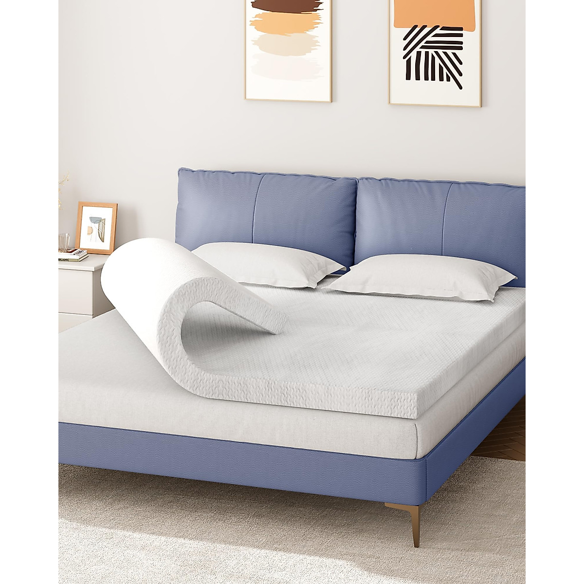 Slumbrae [Full XL] Mattress Topper, 4" Memory Foam Mattress Topper with Ultra Soft Cover & Corner Straps, CertiPUR-US Certified, Dark Grey