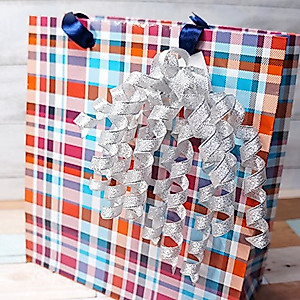 CT CRAFT LLC Curly Bows for Gift Wrapping - Curling Ribbon Silver - Ribbons for Crafts - Self-Adhesive Bows - Ribbons and Bows for Gift Wrapping Christmas, Crafts - 6 inches Long (6 Count)