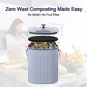 NALATI Nuovoo 1.3 Gal Compost Bin with Lid for Kitchen Countertop, Rust Proofw, Non Smell Filters (Grey)