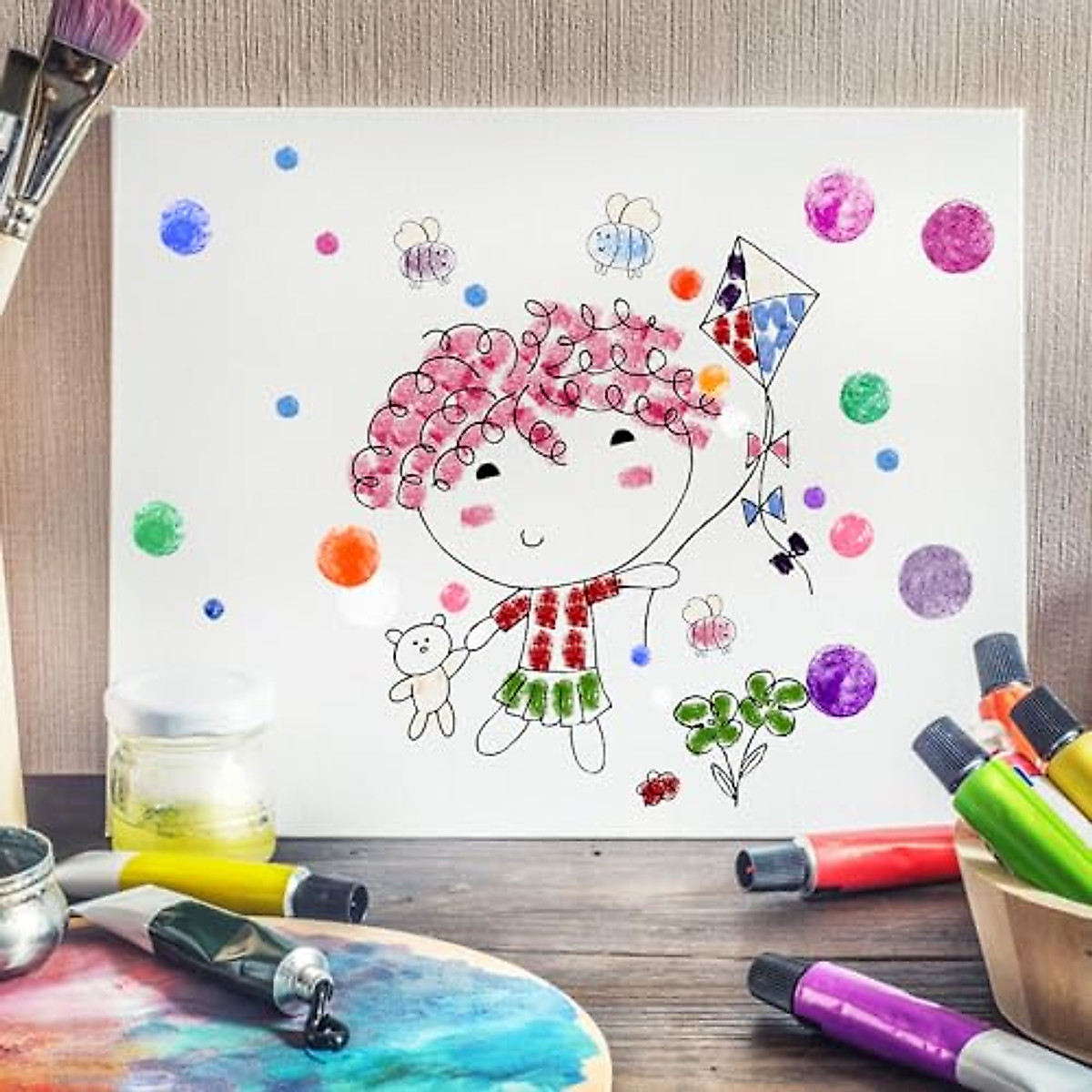 24 Pcs Round Sponge Brush Set, AIFUDA Round Foam Paint Brushes Sponge Painting Tools with Wooden Handles for Arts and Crafts