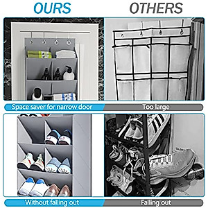 coastal rose Over The Door Shoe Organizer, 6-Tier Shoe Rack for Closet Door with Large Deep Pockets & 4 Metal Hooks, Hanging Storage Organizer for Baby Diaper, Shoe, Closet, Bathroom, Nursery, Gray
